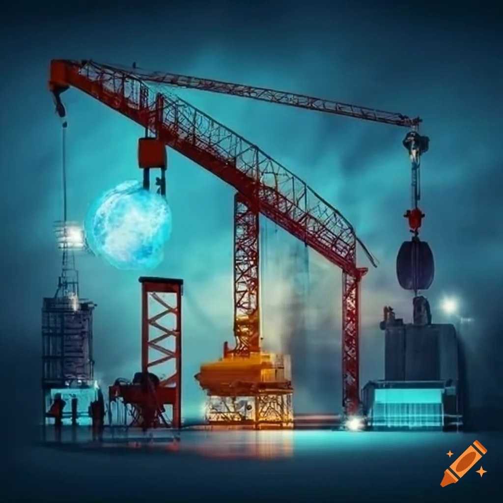 Enchanted construction site with cyber-style equipment on Craiyon