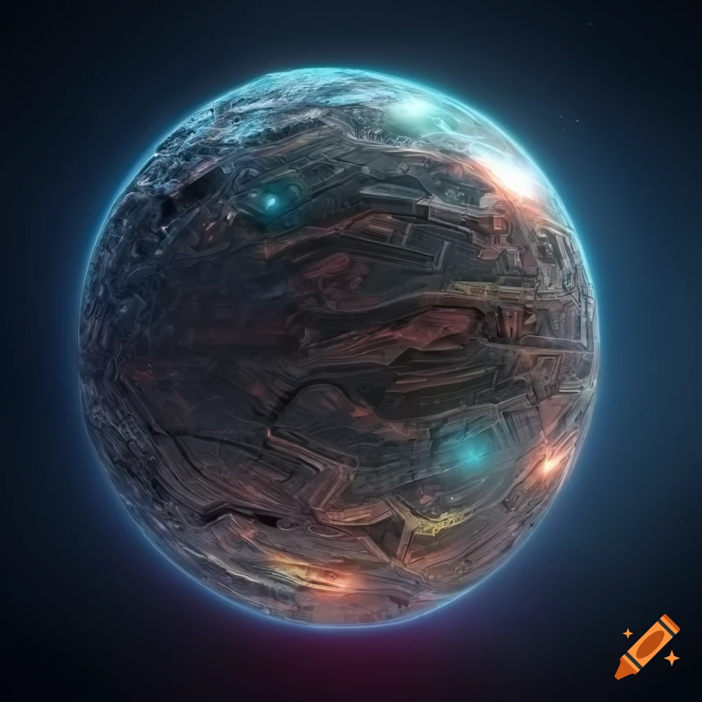 Planet cybertron from space, cybernetic exoplanet with detailed surface ...