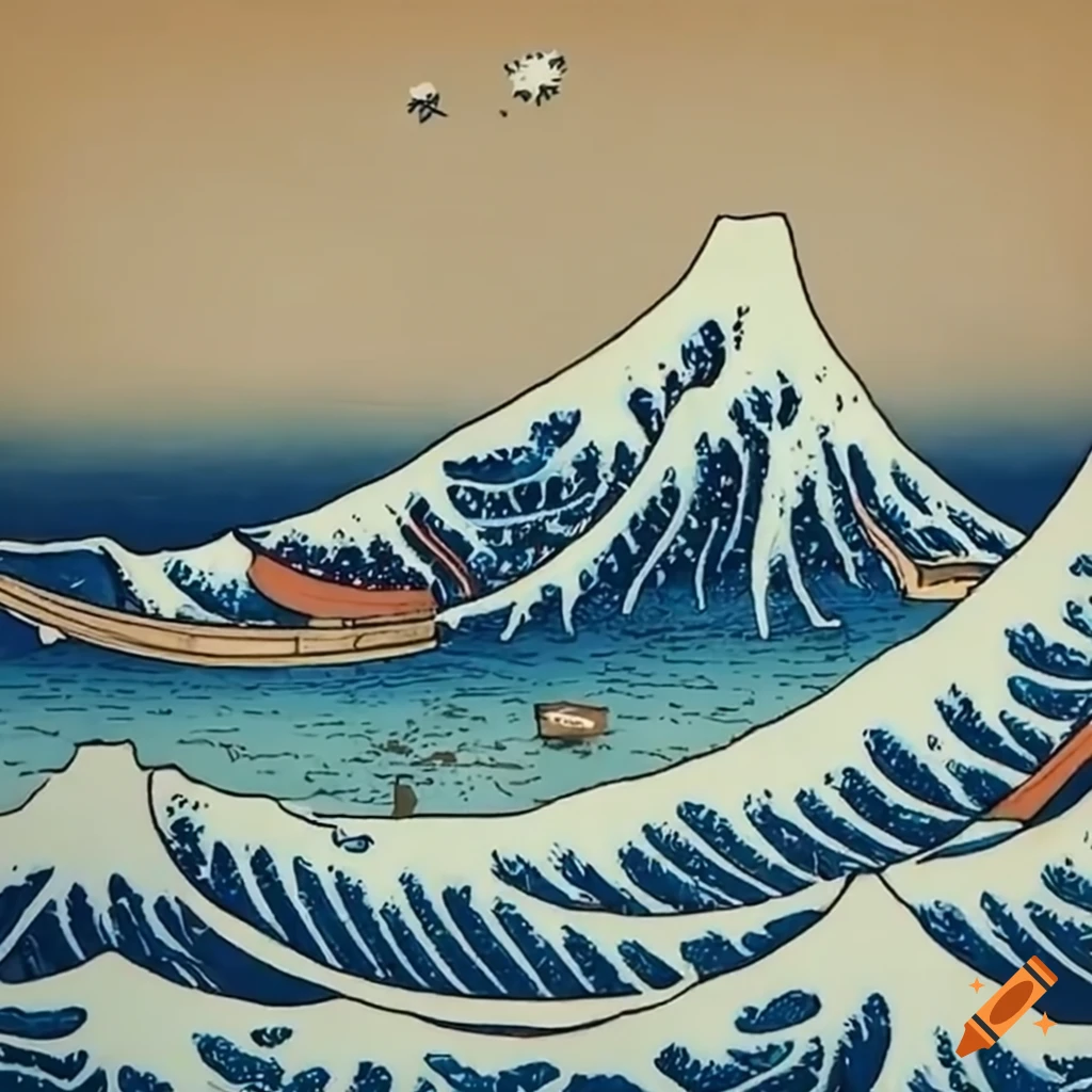 Artwork inspired by hokusai's 'the great wave off kanagawa' with ...