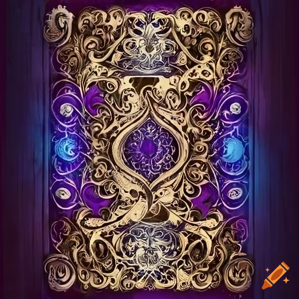 Intricate filigree border on a fantasy game card design on Craiyon