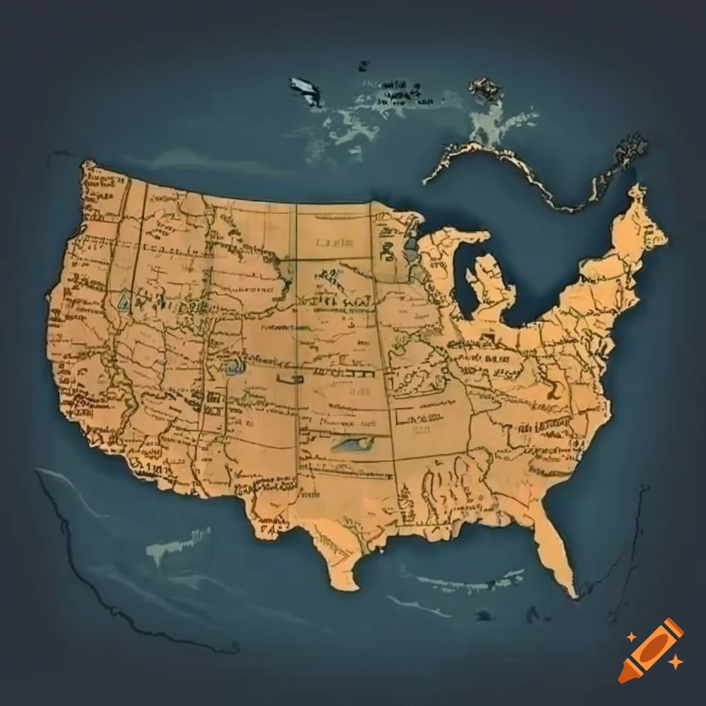 United States map styled like Lord of the Rings maps on Craiyon