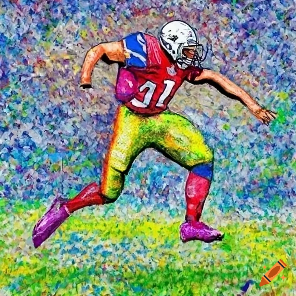 NFL football player dropping the ball in impressionist style on Craiyon