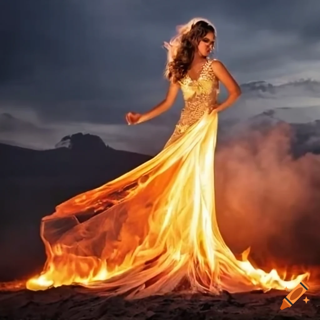 Fire-themed dress with fiery texture on Craiyon