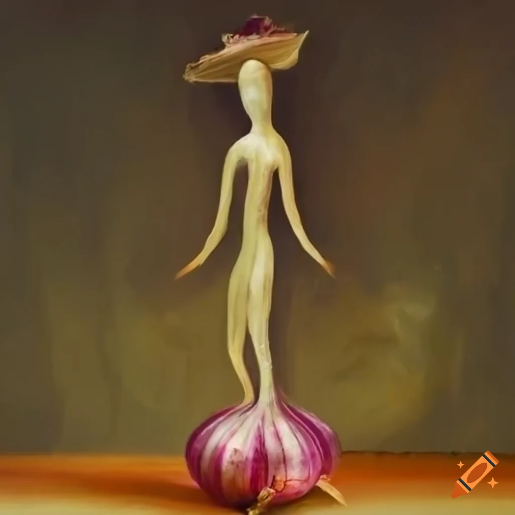 Surreal figures made of onion skins in a painting on Craiyon