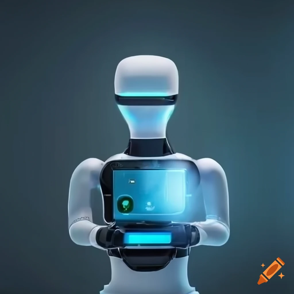 Futuristic vending machine robot with interactive touchscreen and ...