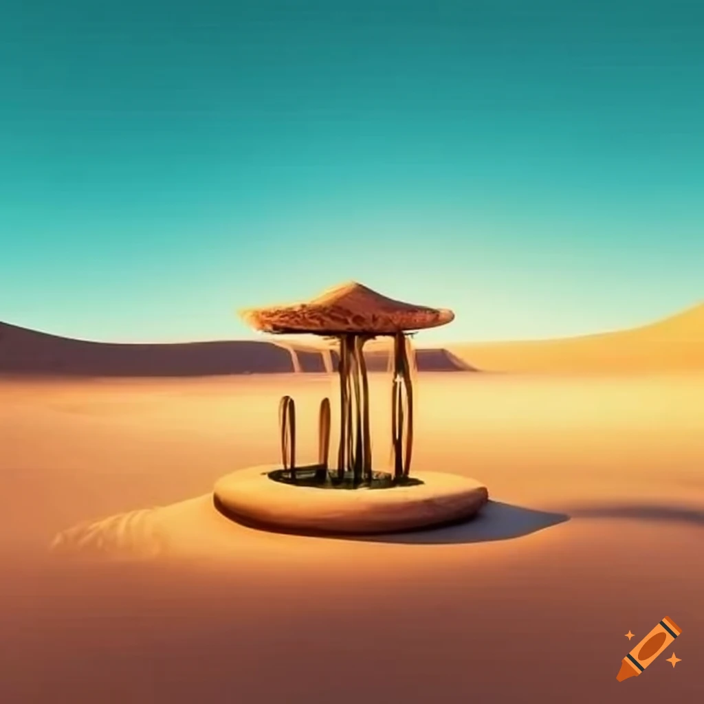 Oasis mirage in the desert with a refreshing well of water on Craiyon