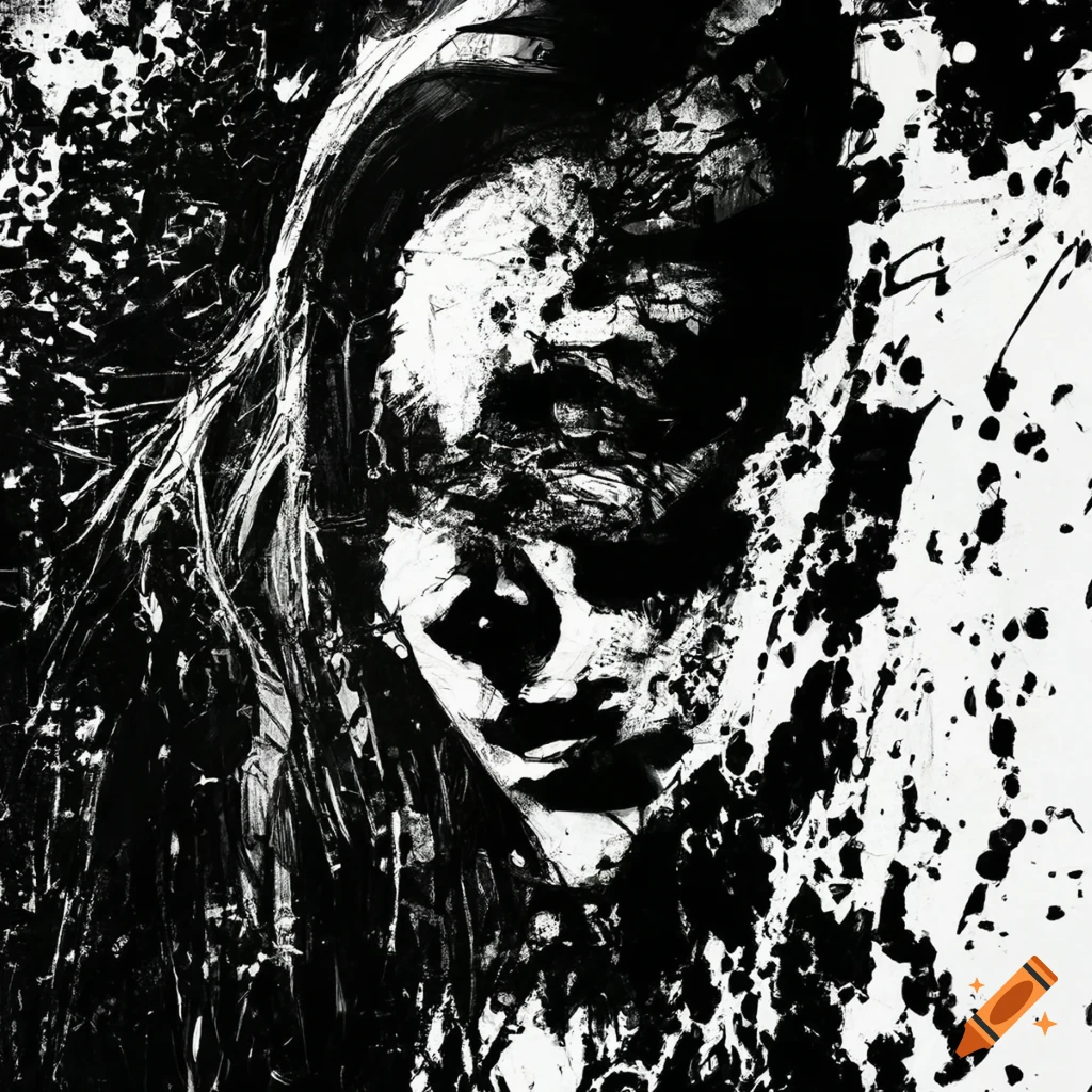 Negative space portrait splatter art in black and white by Yoji ...