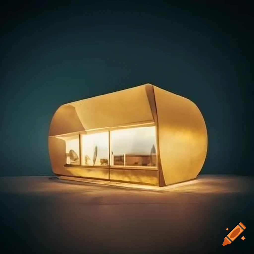 Space-age pod house with glass panels and plants inside in Scandinavian ...