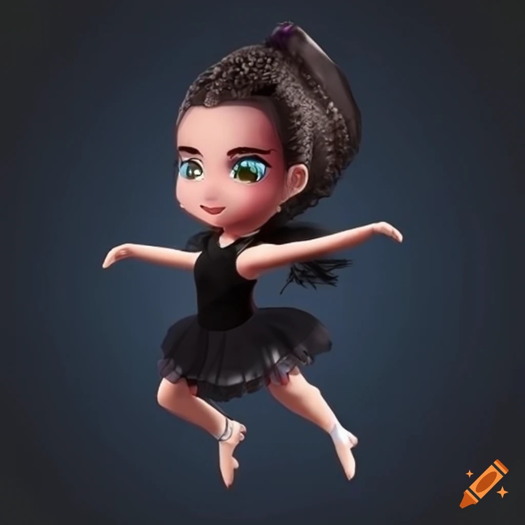 Chibi-styled dancer in black jazz outfit striking a graceful pose on ...