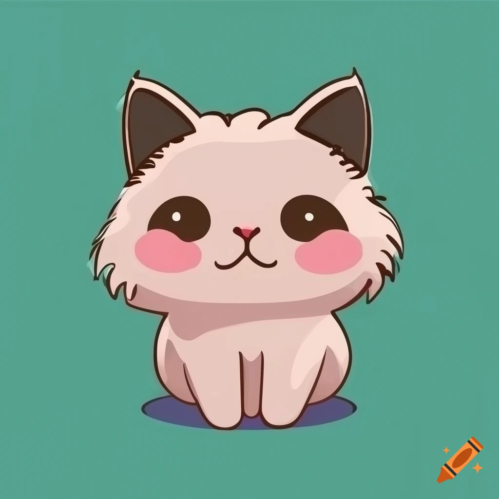 Kawaii Ragdoll cat in 2d vector style with bold outline and pastel ...