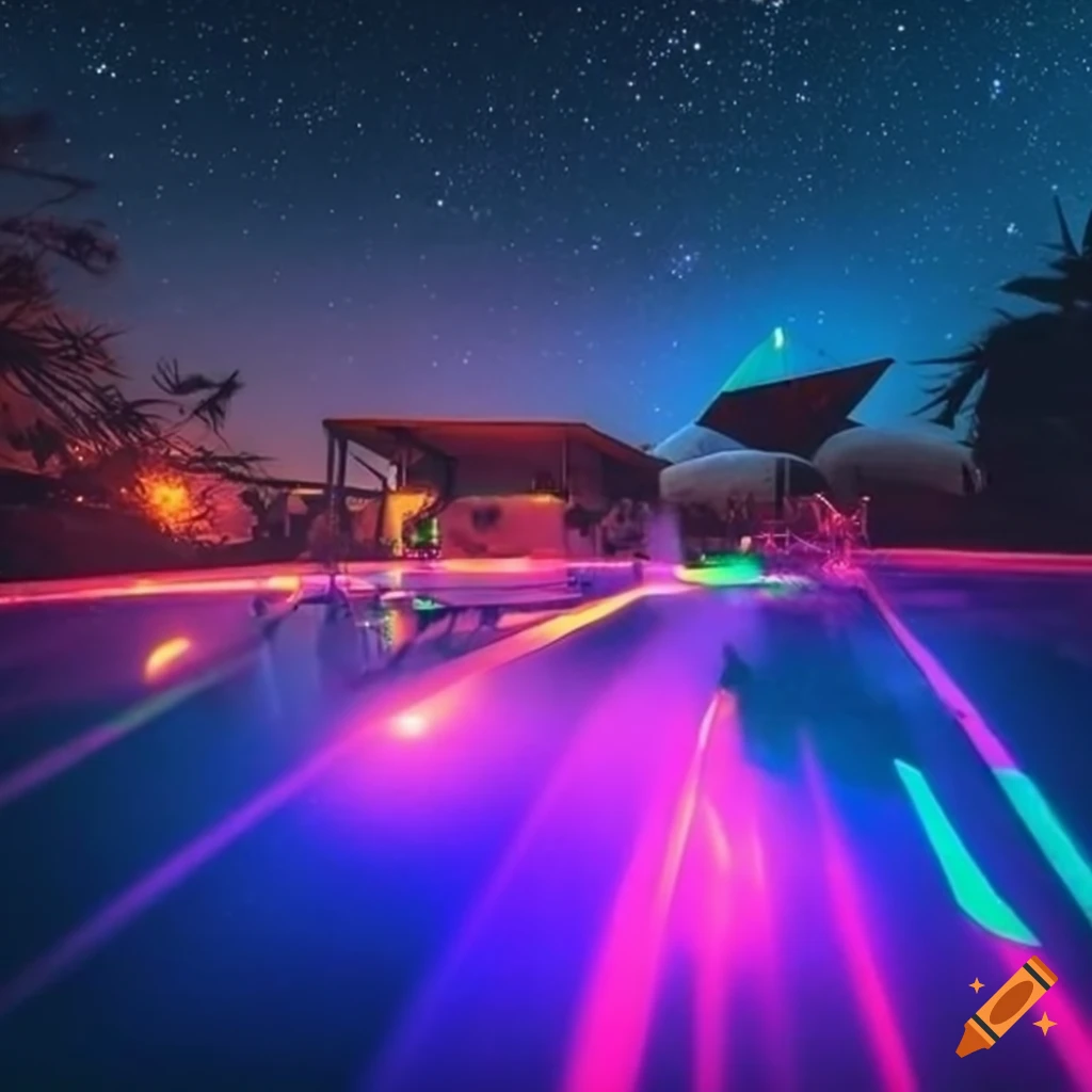 Exciting pool party under the stars with vibrant lasers and friends on ...