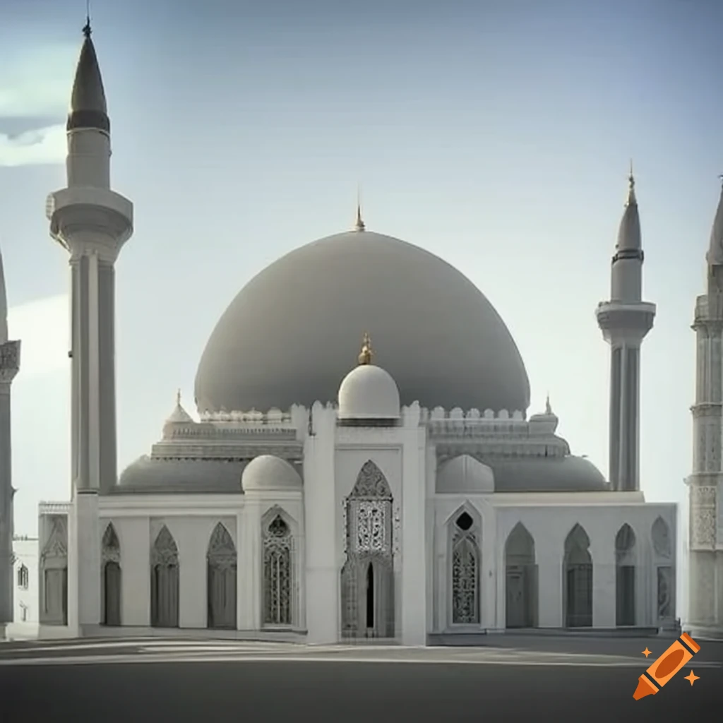 View of a large beautiful white mosque on Craiyon