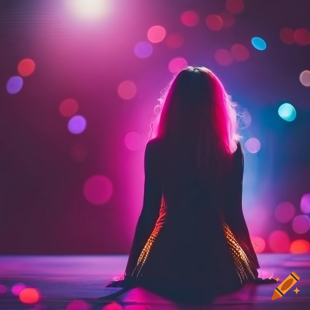 Female with long pink hair sitting in dreamscape with glowing ...