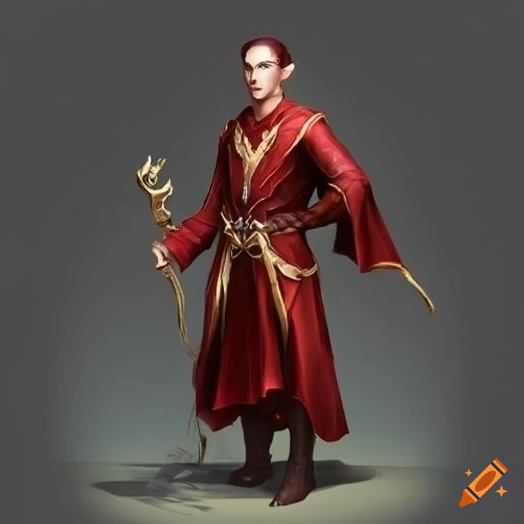 Male elven mage in majestic red robes on Craiyon