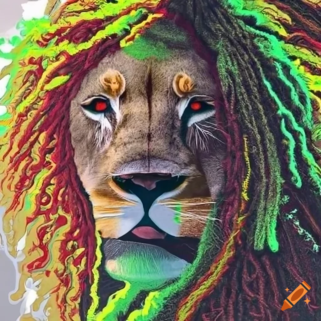 Lion with colorful dreadlocks on a black background on Craiyon