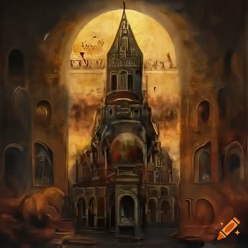Futuristic painting of a medieval russian icon with a moody atmosphere ...