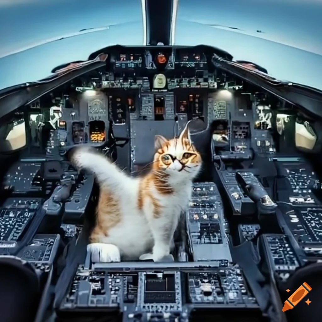Cat in a boeing 737 cockpit on Craiyon