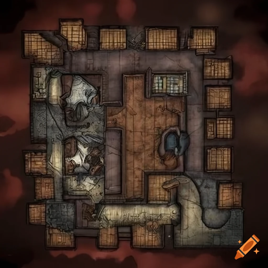 Intricate DND battle map layout for Heart of Darkness with 15 rooms on ...