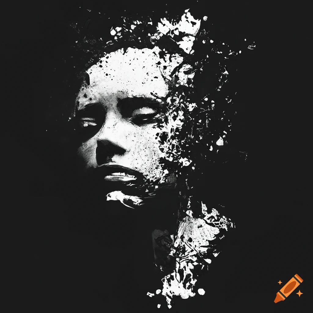 Negative space portrait splatter art in black and white by Yoji ...