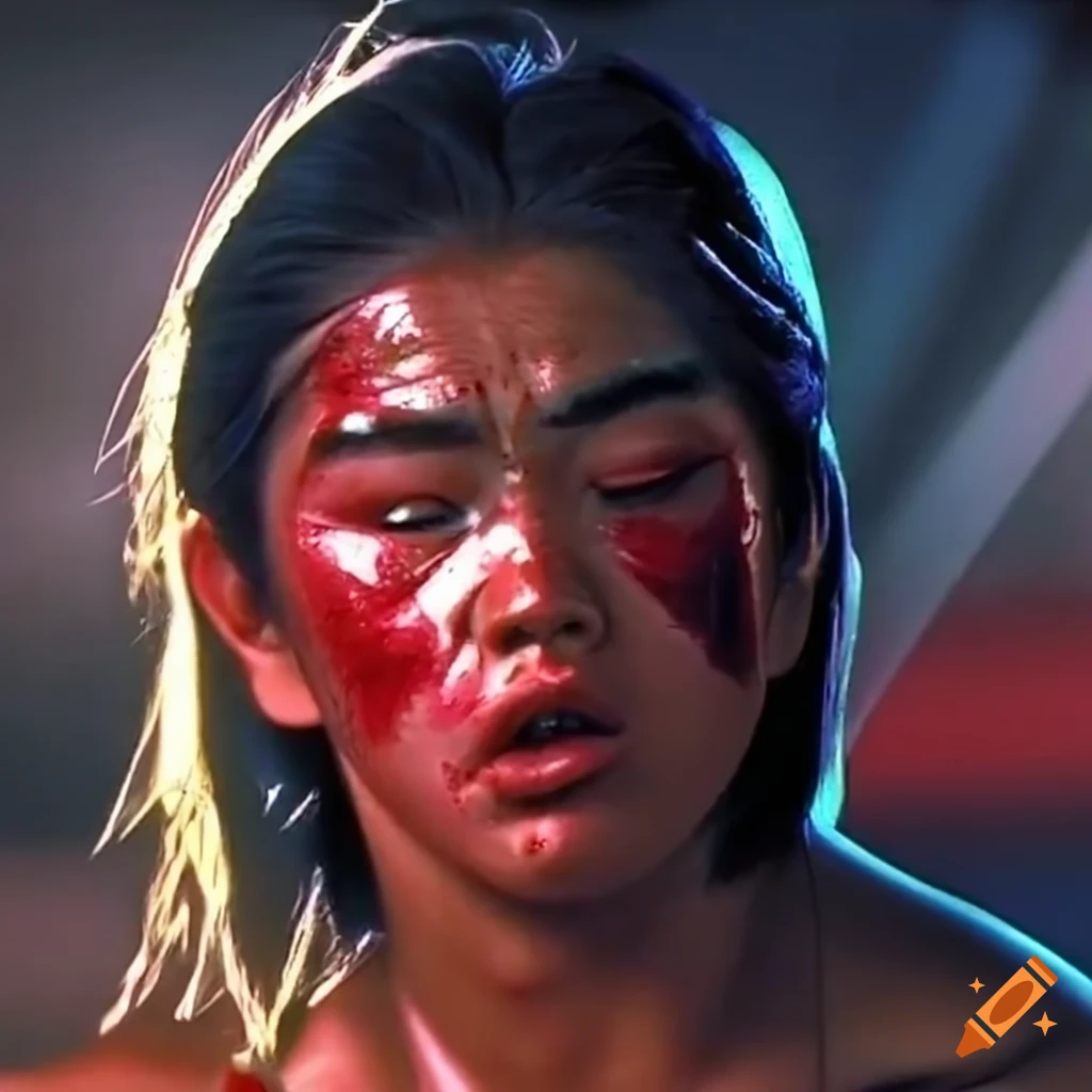 Asian female muay thai fighter with intense expression on Craiyon