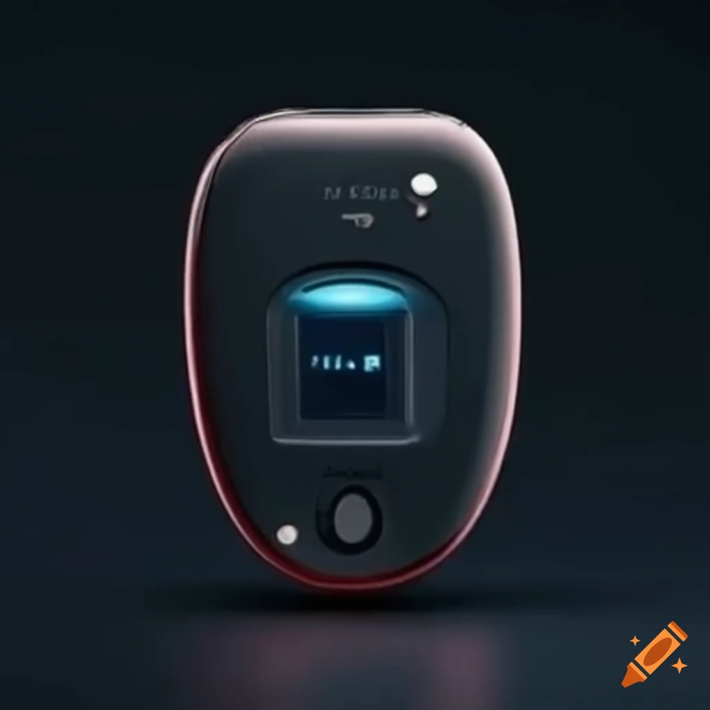 Rectangular electronic device emitting rays from small perforations on ...