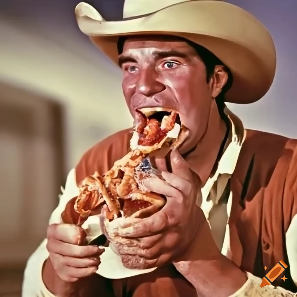 1960s cowboy enjoying beans and bacon on Craiyon