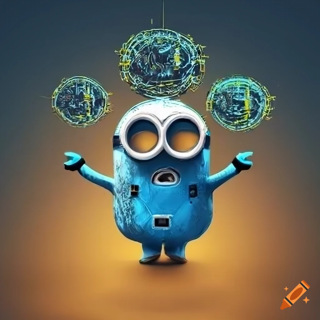 Battle scene with base blockchain platform logo and minions against ...