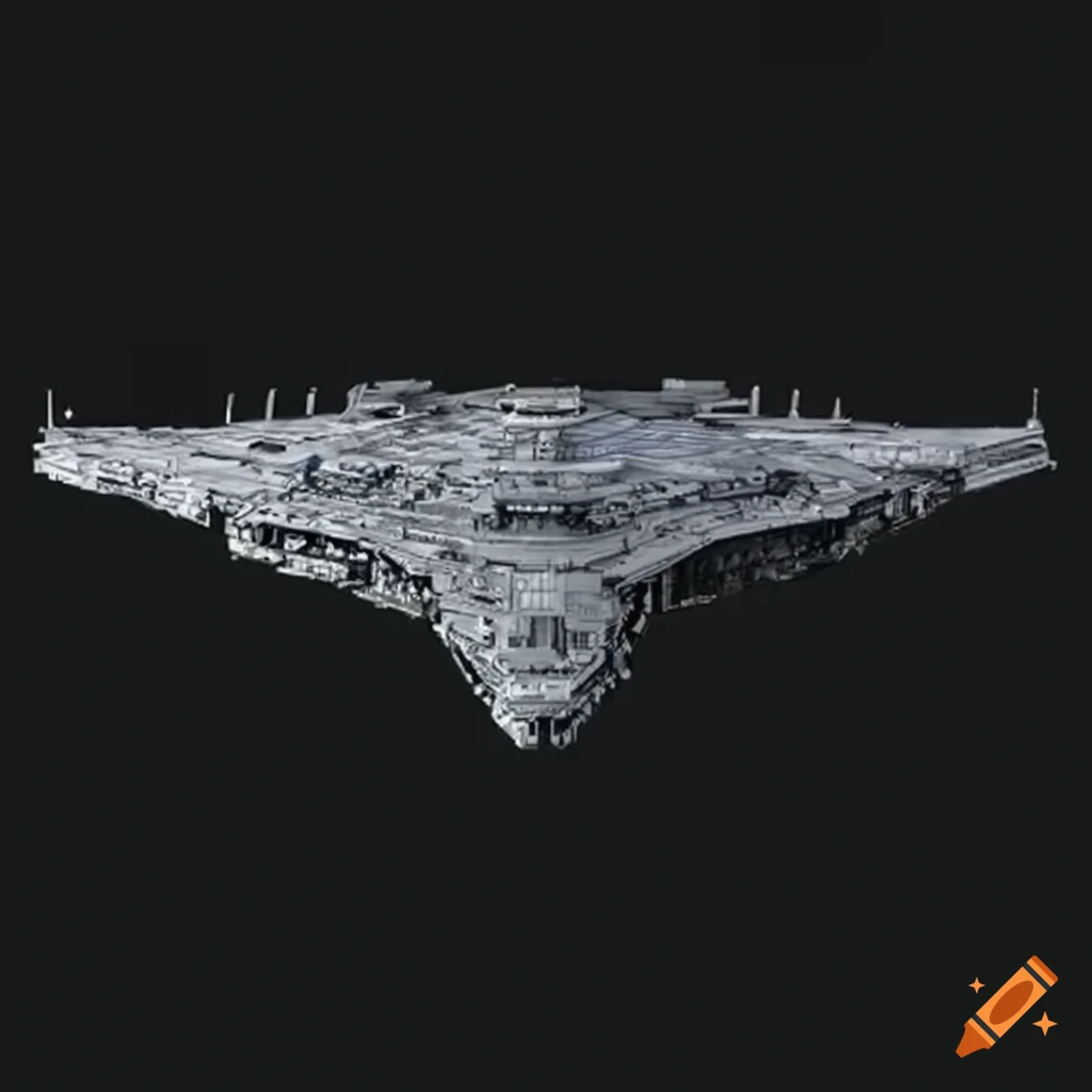 Schematic design of a massive Imperial Star Destroyer aircraft carrier on Craiyon