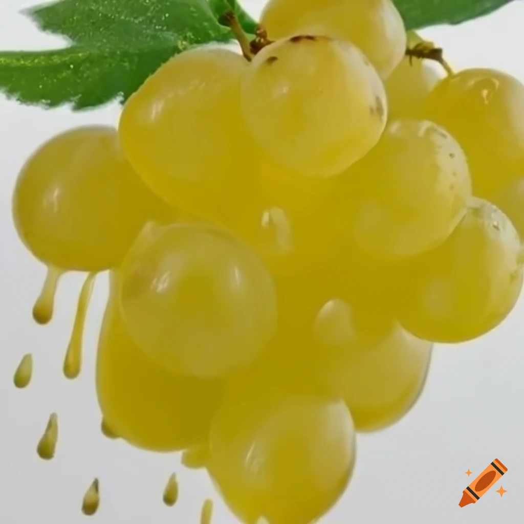 Yellow grapes dripping lemonade in realistic detail on Craiyon