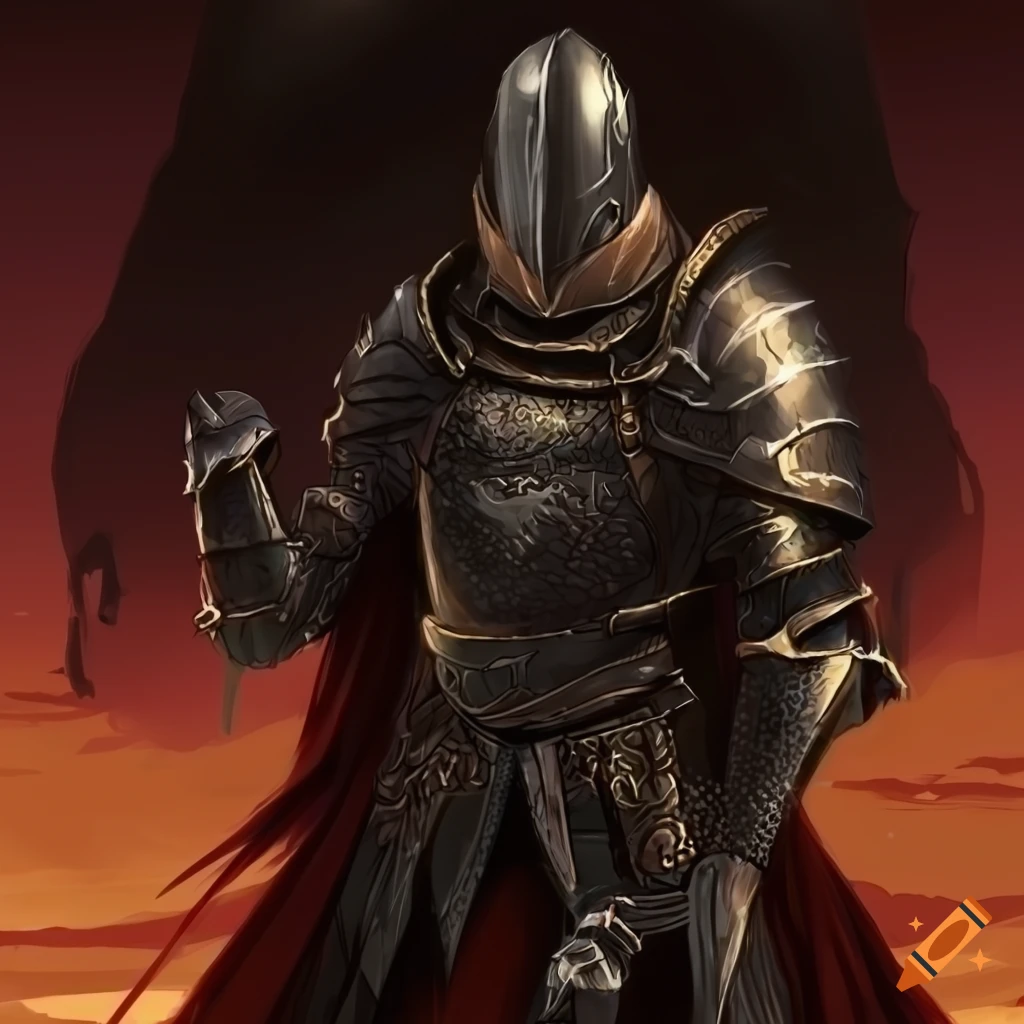 Black knight dropping his lance in surprise in fantasy art style on Craiyon
