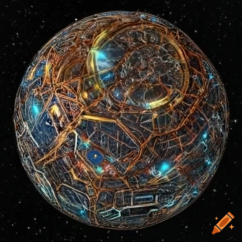 Planet Cybertron viewed from space with a detailed cybernetic surface ...