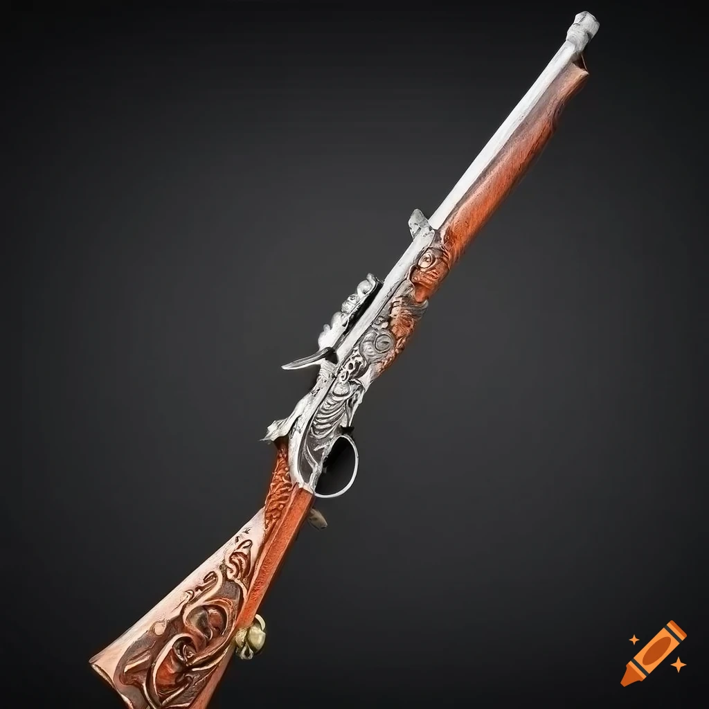 Bolt-action musket replica with eagle carving for D&D campaigns on Craiyon