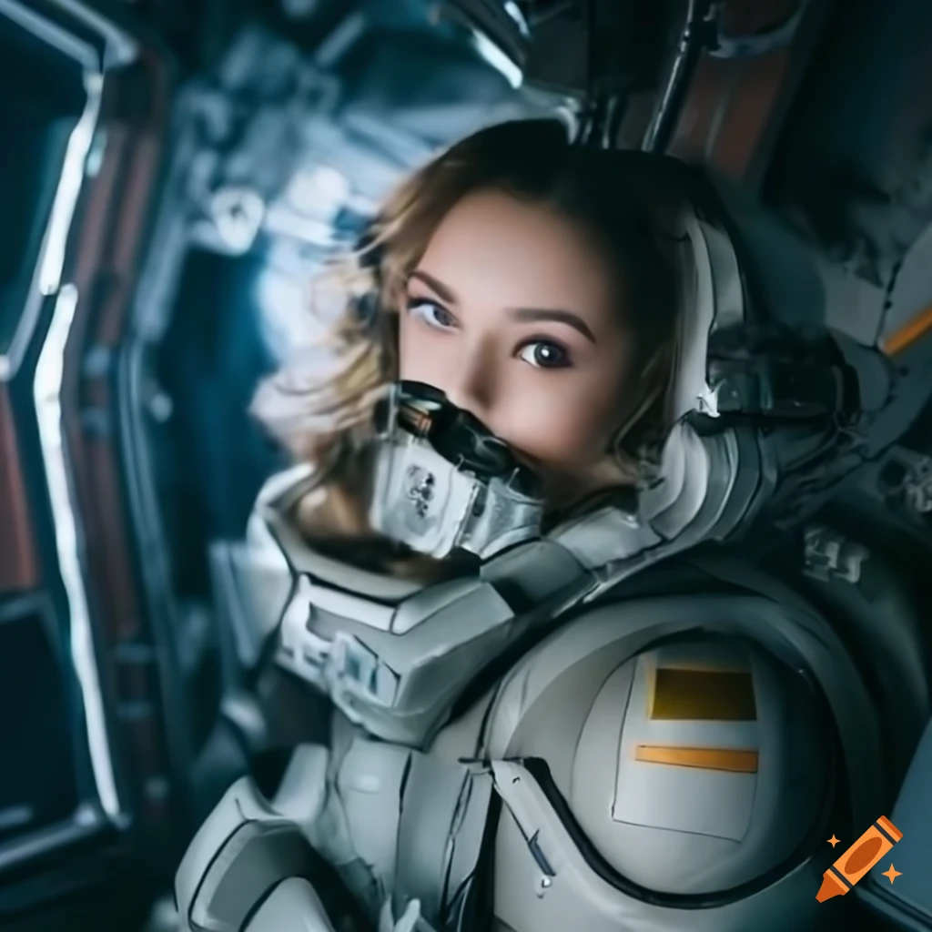 Beautiful girl in a mech suit cockpit on Craiyon