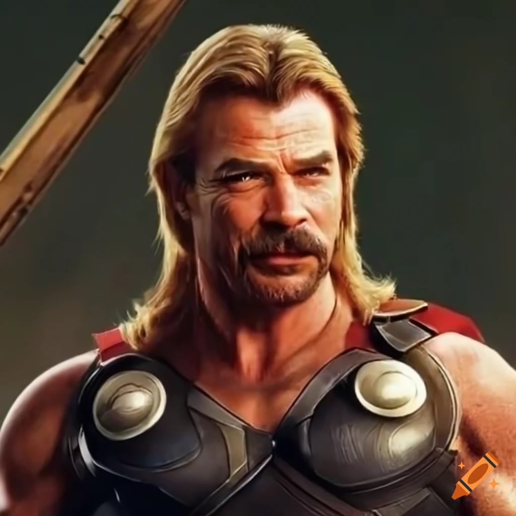 Tom selleck as thor from marvel cinematic universe on Craiyon
