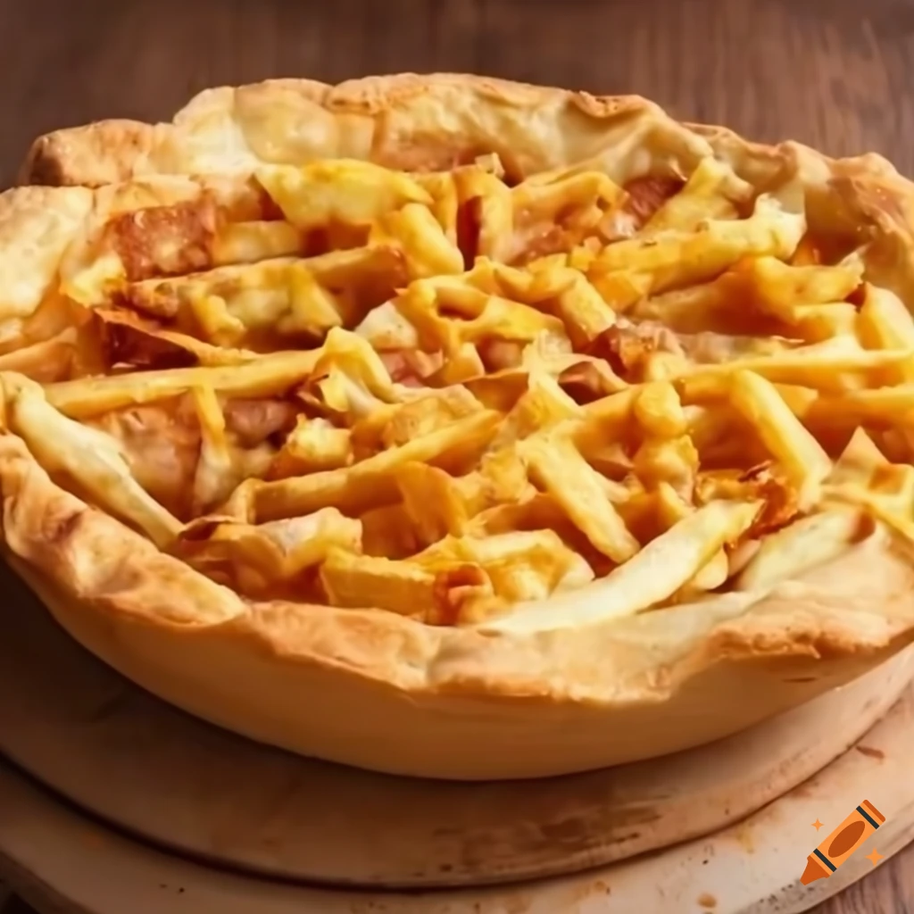 Fresh pie topped with cheese fries on Craiyon