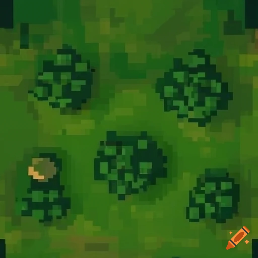 Grass pixel art with trees and rocks viewed from above on Craiyon