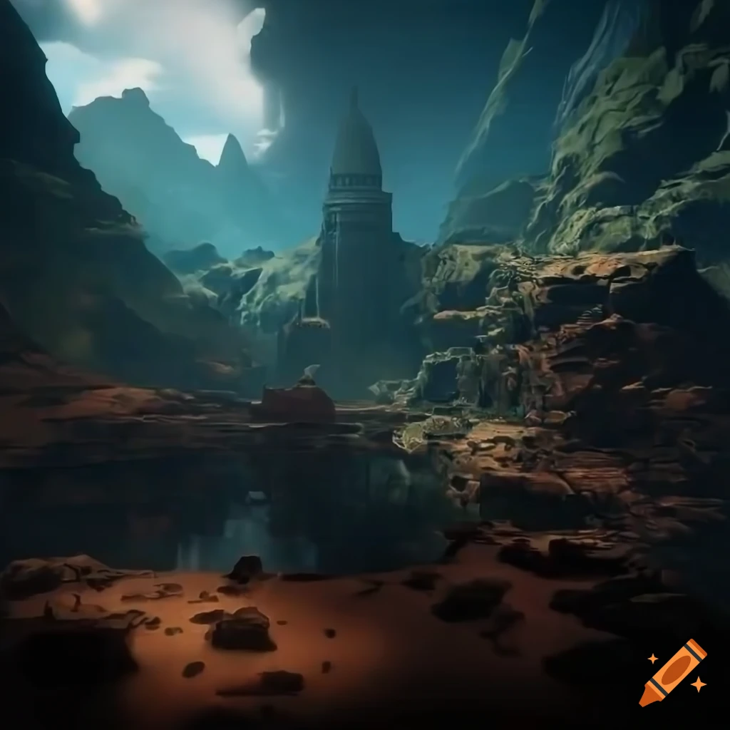Epic ancient-themed game map with stunning lighting and shading on Craiyon