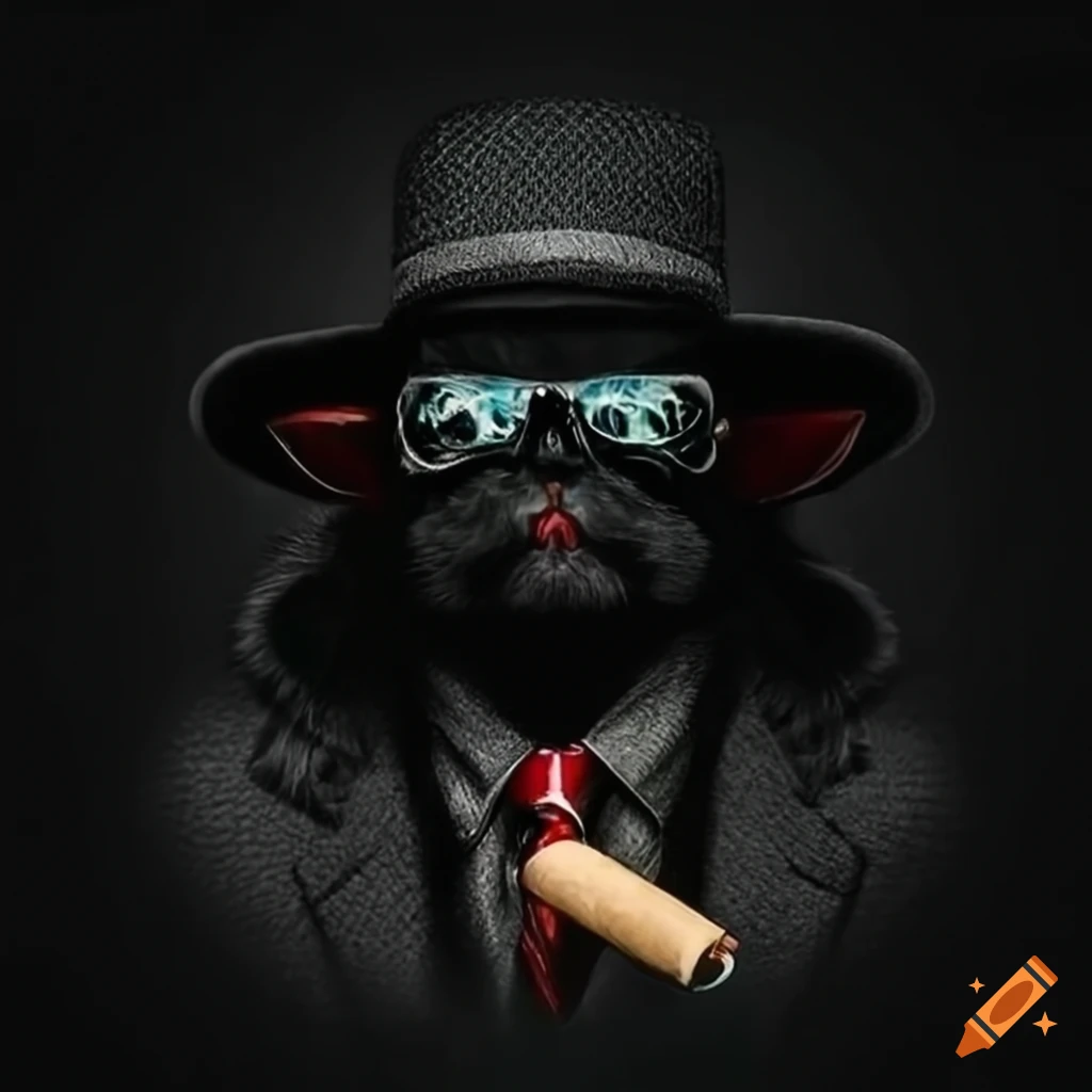 Cat wearing thug life gangster glasses and smoking a cigar on Craiyon