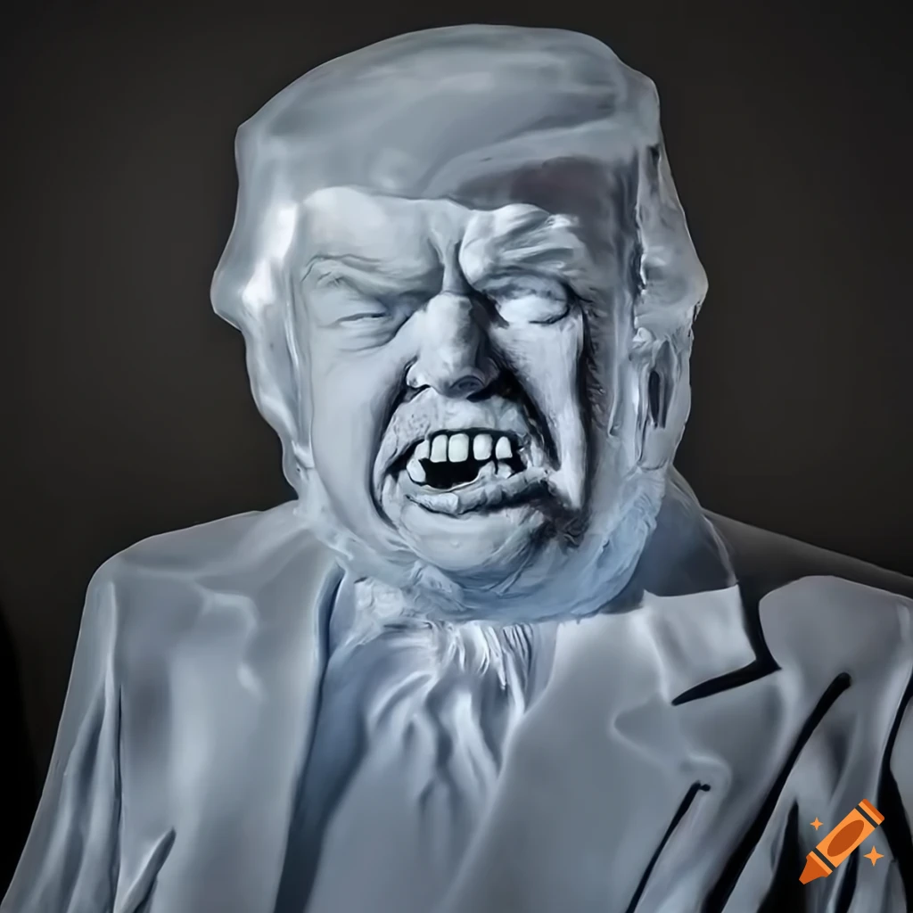 Satirical fat old angry Trump ice sculpture on Craiyon