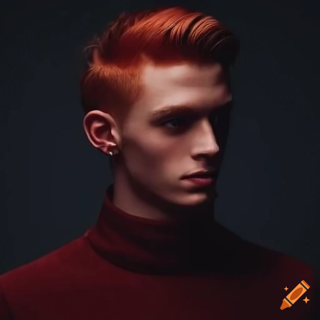 Red-haired man with an undercut hairstyle and fashionable outfit on a ...