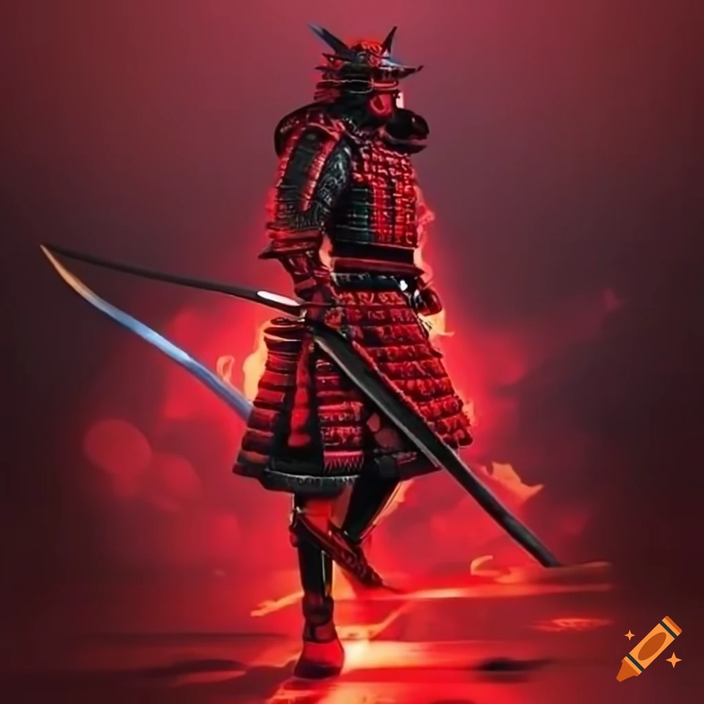 Red Samurai with intense red aura on Craiyon
