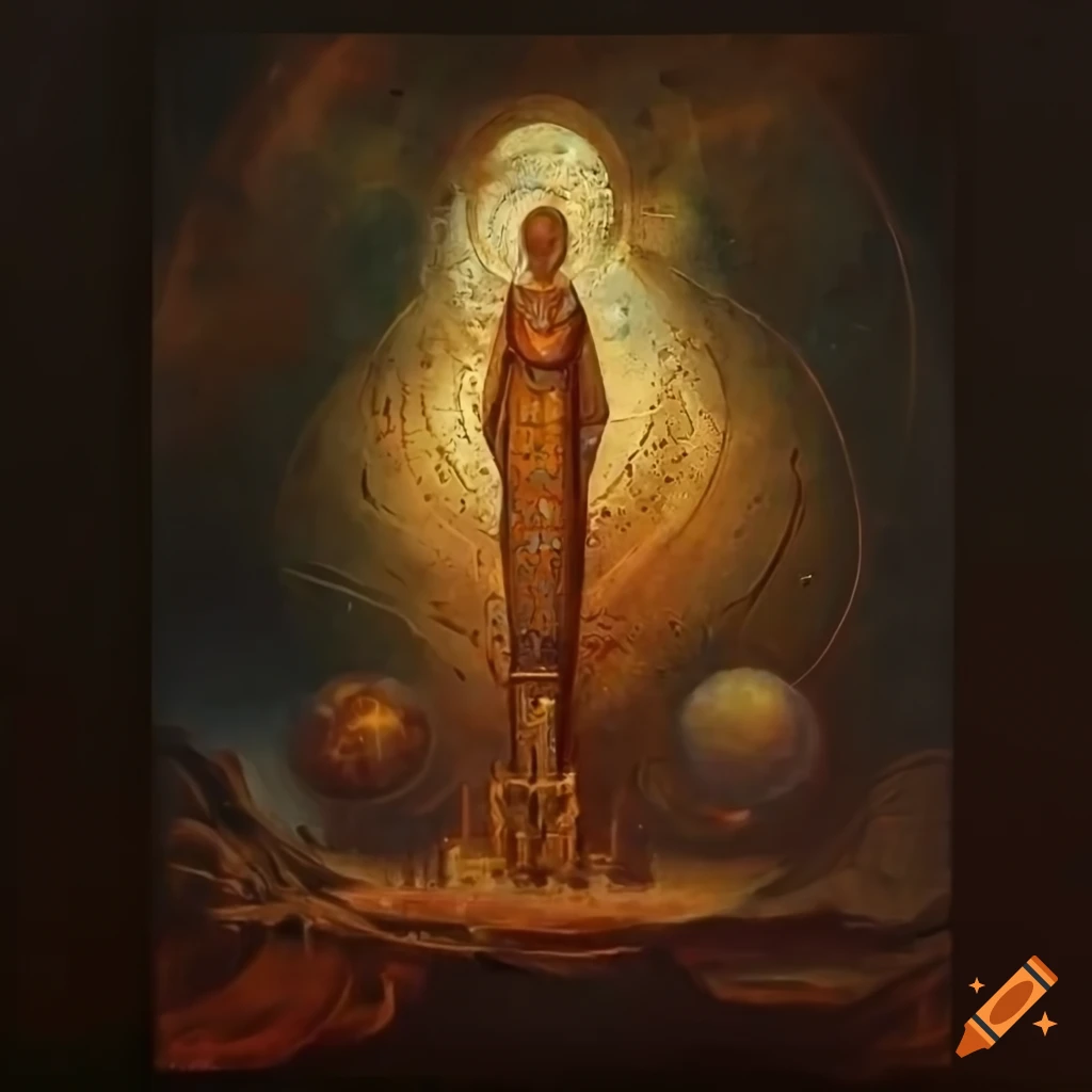 Futuristic interpretation of a medieval Russian icon with a moody ...