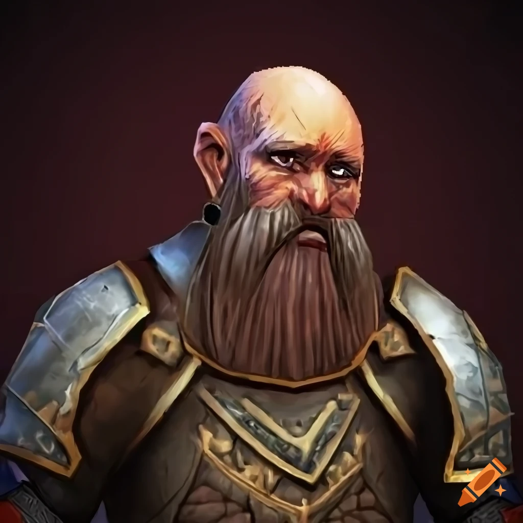Intricately crafted bald dwarf in elaborate armor, ideal for fantasy ...