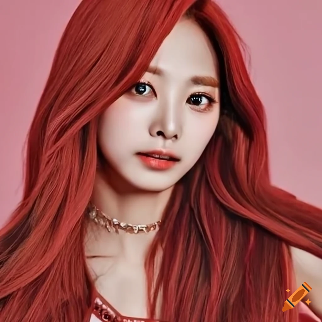 Twice Tzuyu with coppery red hair color on Craiyon