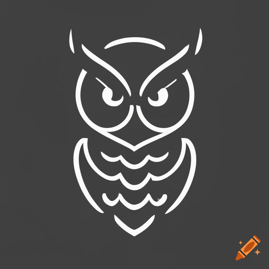 Negative space owl logo with angry silhouette in black and white on Craiyon