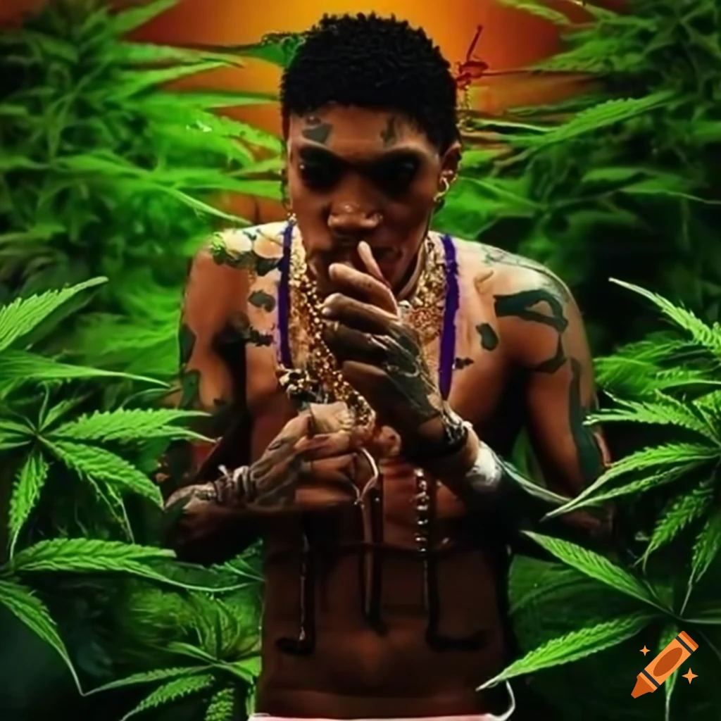 Vybz kartel surrounded by plants on Craiyon