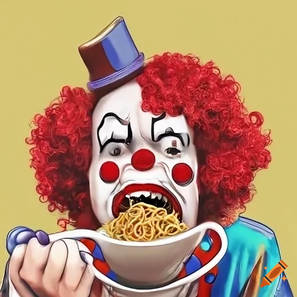 Clown enjoying noodles on Craiyon