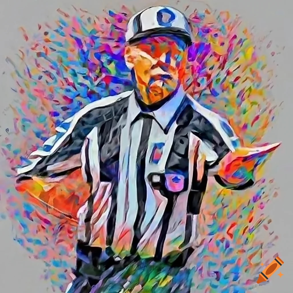 NFL referee signaling touchdown in crayon drawing with an impressionist ...