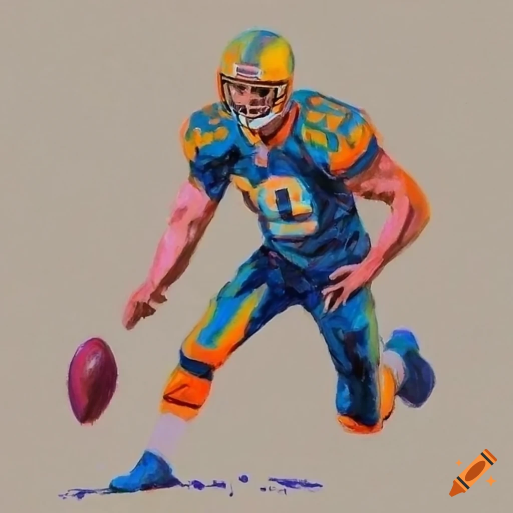 Crayon impressionist drawing of NFL player punting during a game on Craiyon