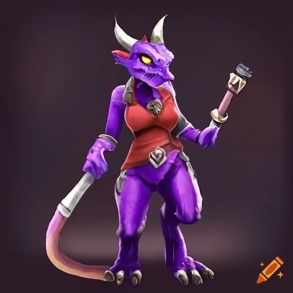 Purple and red female kobold rogue character art on Craiyon